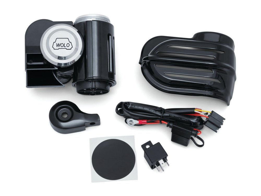 Super Deluxe Wolo Bad Boy Air Horn Kit with Black Cover. Fits Big Twin ...